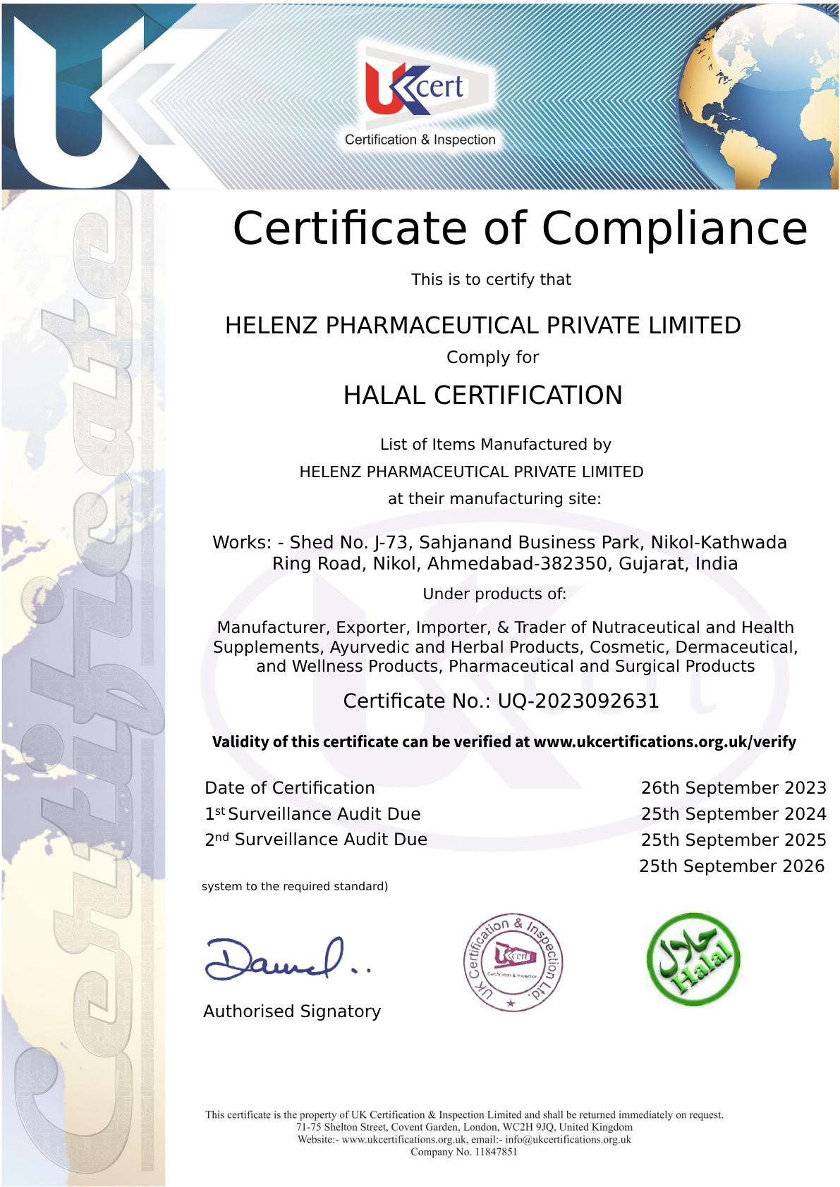 Helenz Pharmaceutical Pvt Ltd - Certificates
